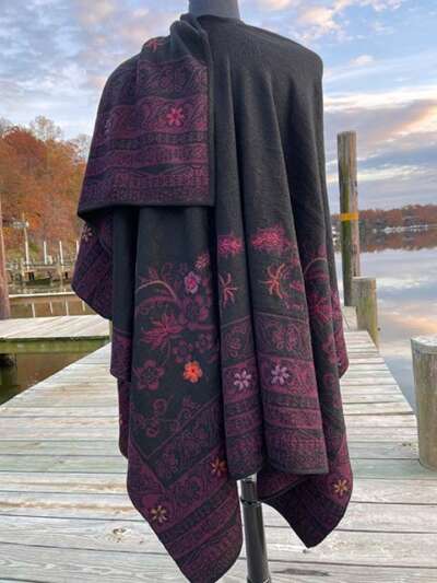 Women’s Embroidered Alpaca Cape - Plum and Black - Alpaca Blankets ...