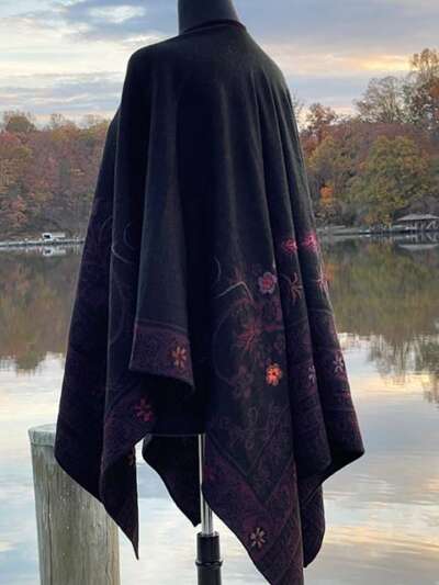 Women’s Embroidered Alpaca Cape - Plum and Black - Alpaca Blankets ...
