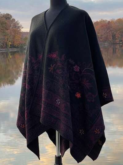 Women’s Embroidered Alpaca Cape - Plum and Black - Alpaca Blankets ...
