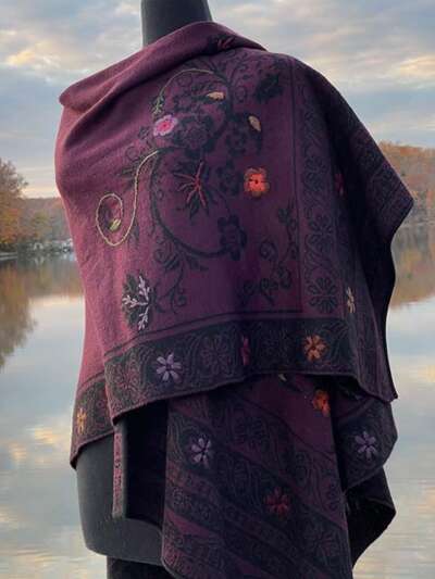 Women’s Embroidered Alpaca Cape - Plum and Black - Alpaca Blankets ...